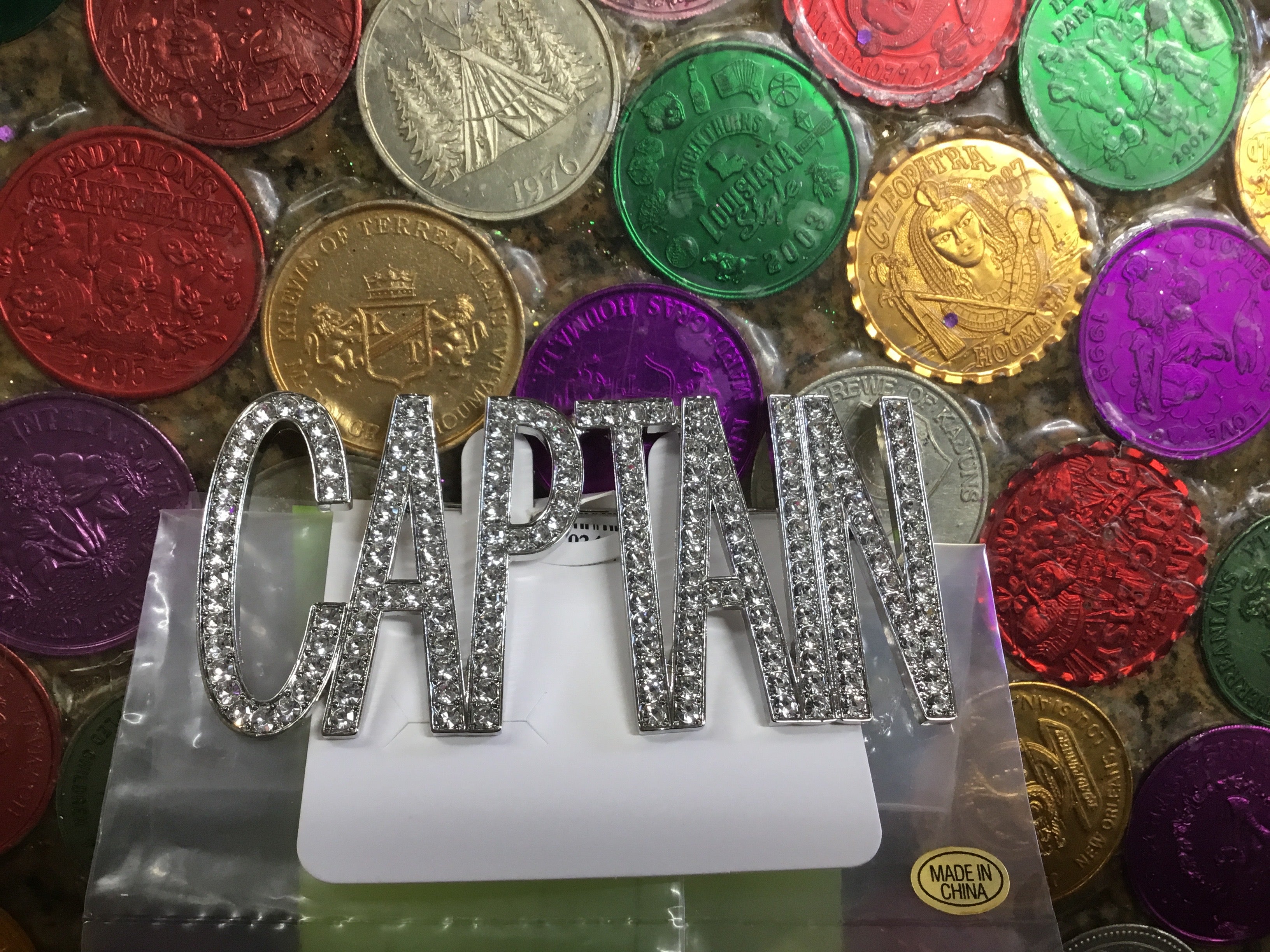 LARGE RHINESTONE CAPTAIN PIN – Cajun Mardi Gras